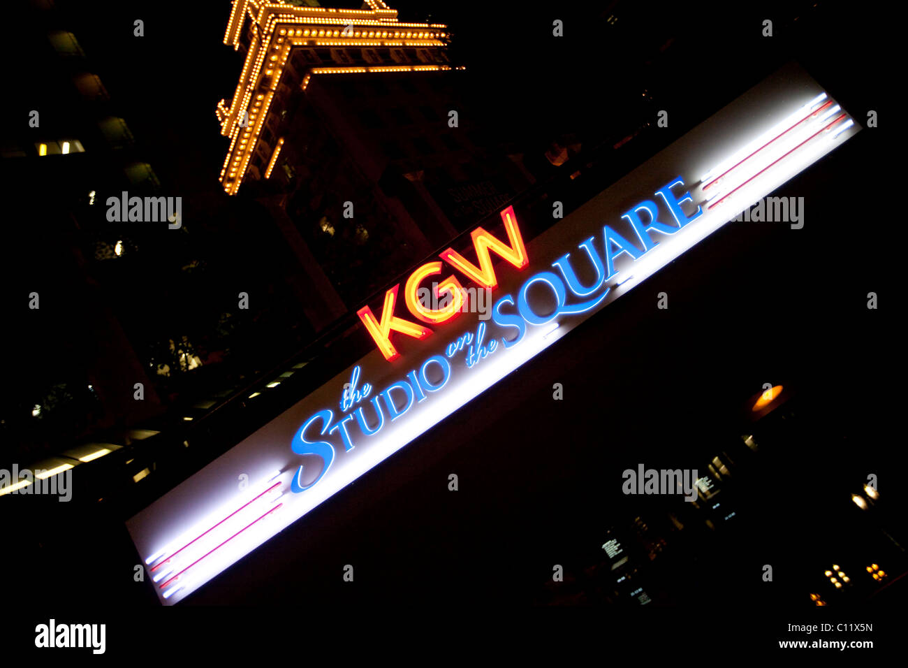 Neon sign for the KGW studio, Pioneer Courthouse Square, Portland ...