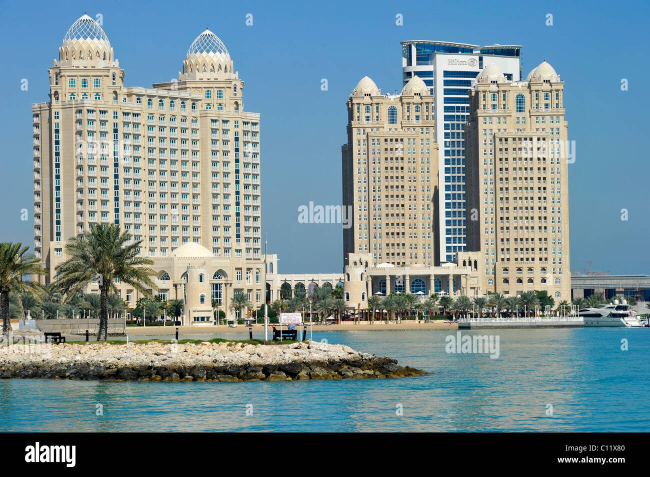 Falcon and Pearl Towers, Doha Hilton Hotel, Doha, Emirate of Qatar ...
