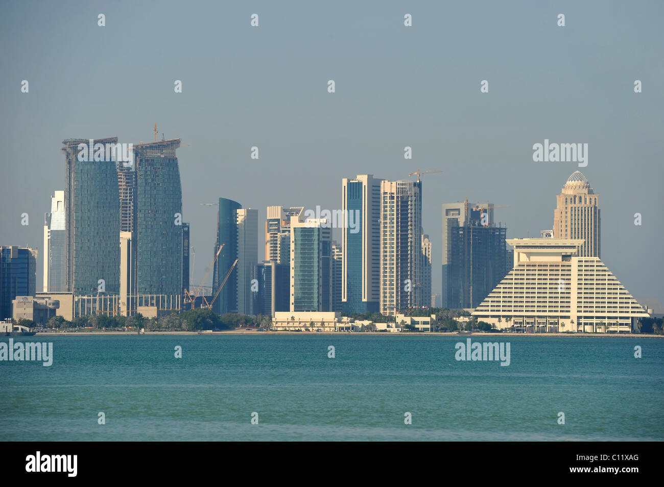 Skyline of Doha, Sheraton Hotel, Qatar, Persian Gulf, Middle East, Asia ...