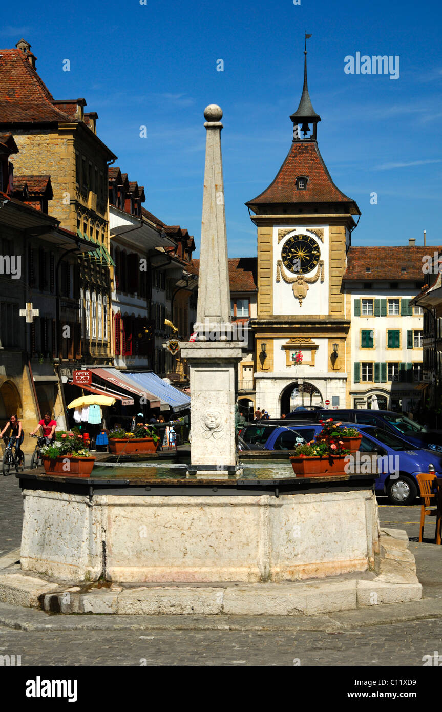 Main street and Bern Gate of the medieval city fortification in the ...