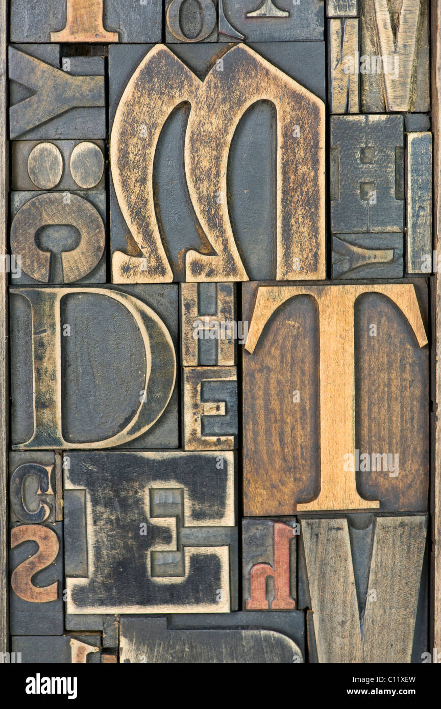 Old printing letters, wooden letters, characters Stock Photo - Alamy