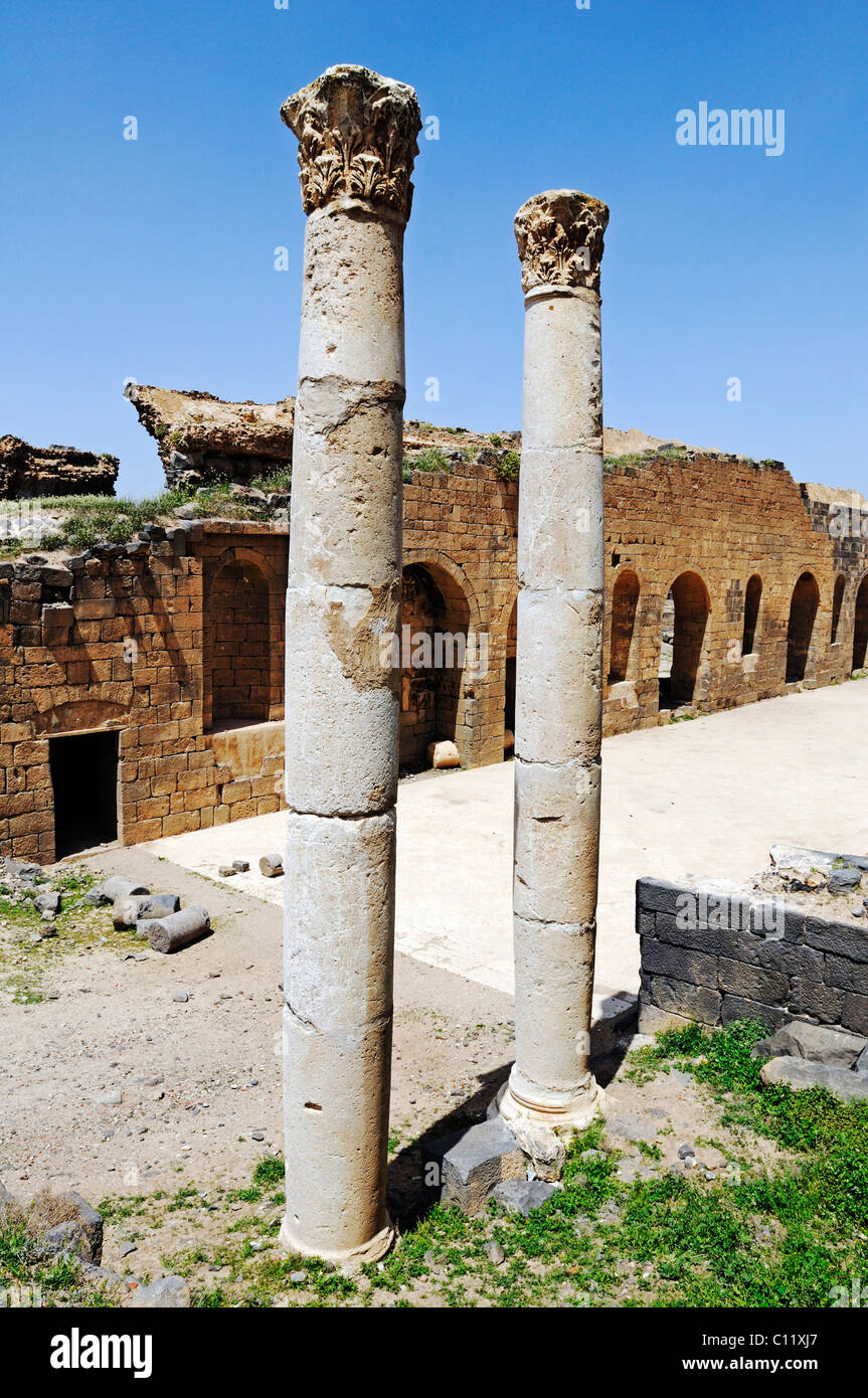 Columns in the excavation site in the Roman ruins of Bosra, Syria, Asia ...
