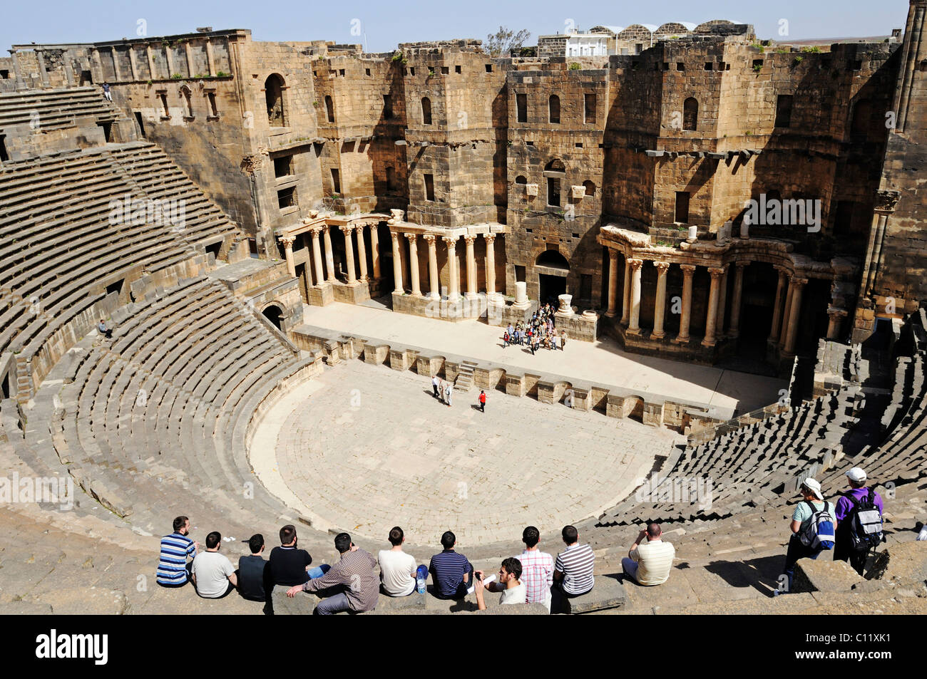 Auditorium, Roman theater with black basalt stones in Bosra, Syria ...