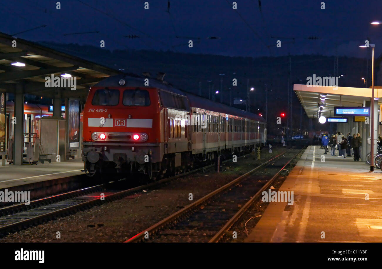 218 series diesel locomotive from 1972 on a regional express train from ...