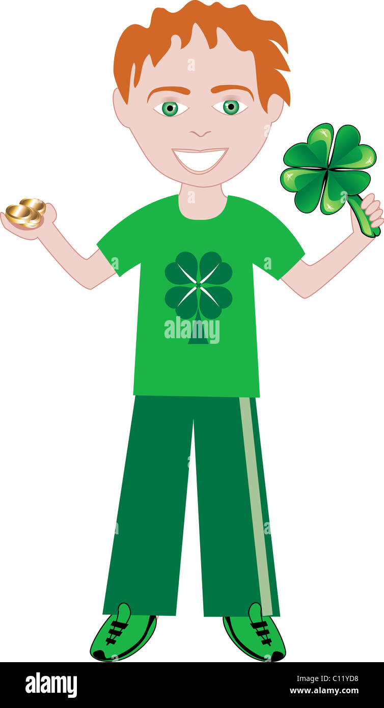 Vector of st. patricks Day boy with clover and gold Stock Photo - Alamy