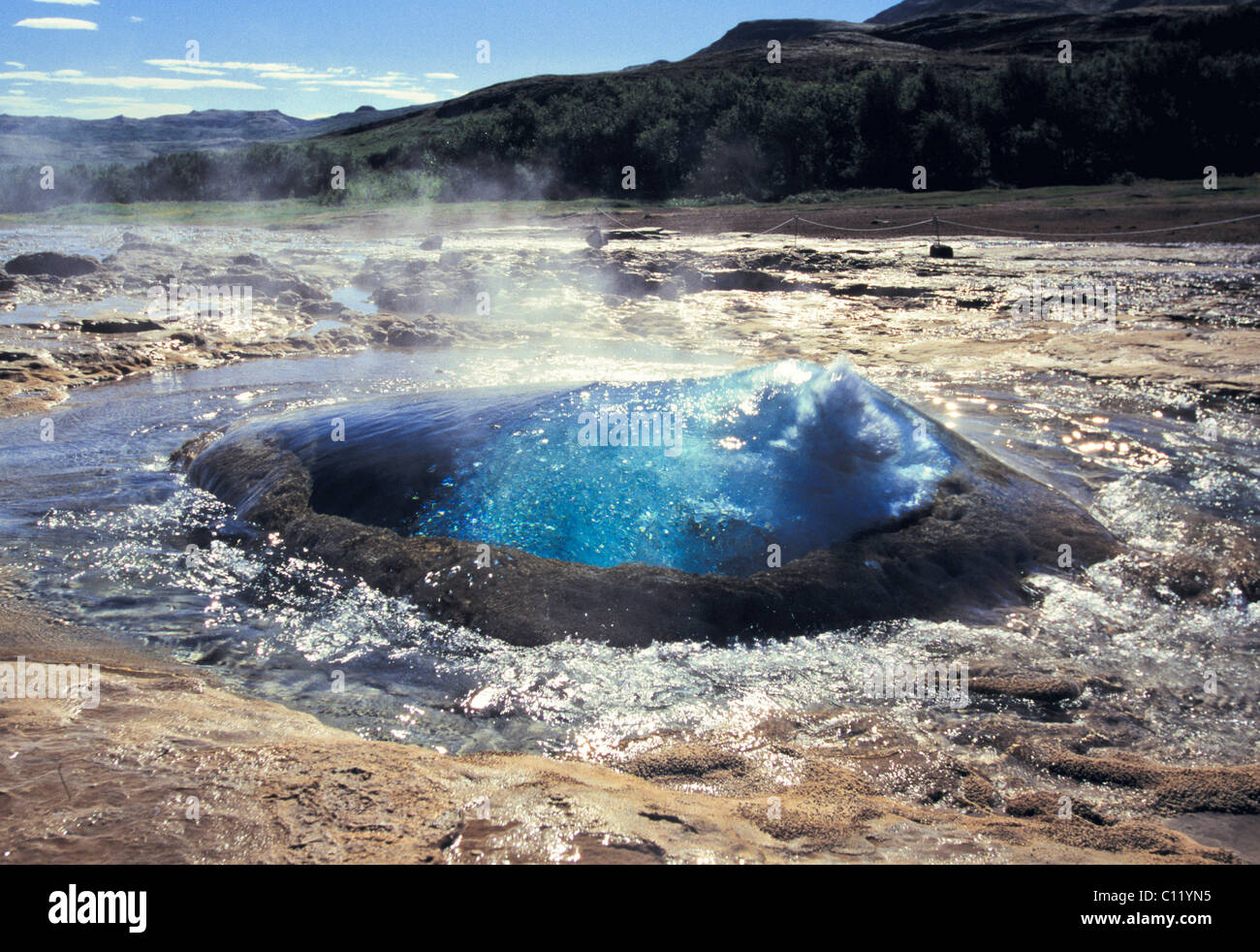 Water bubble about to erupt, geyser, Strokkur, Iceland, Europe Stock ...