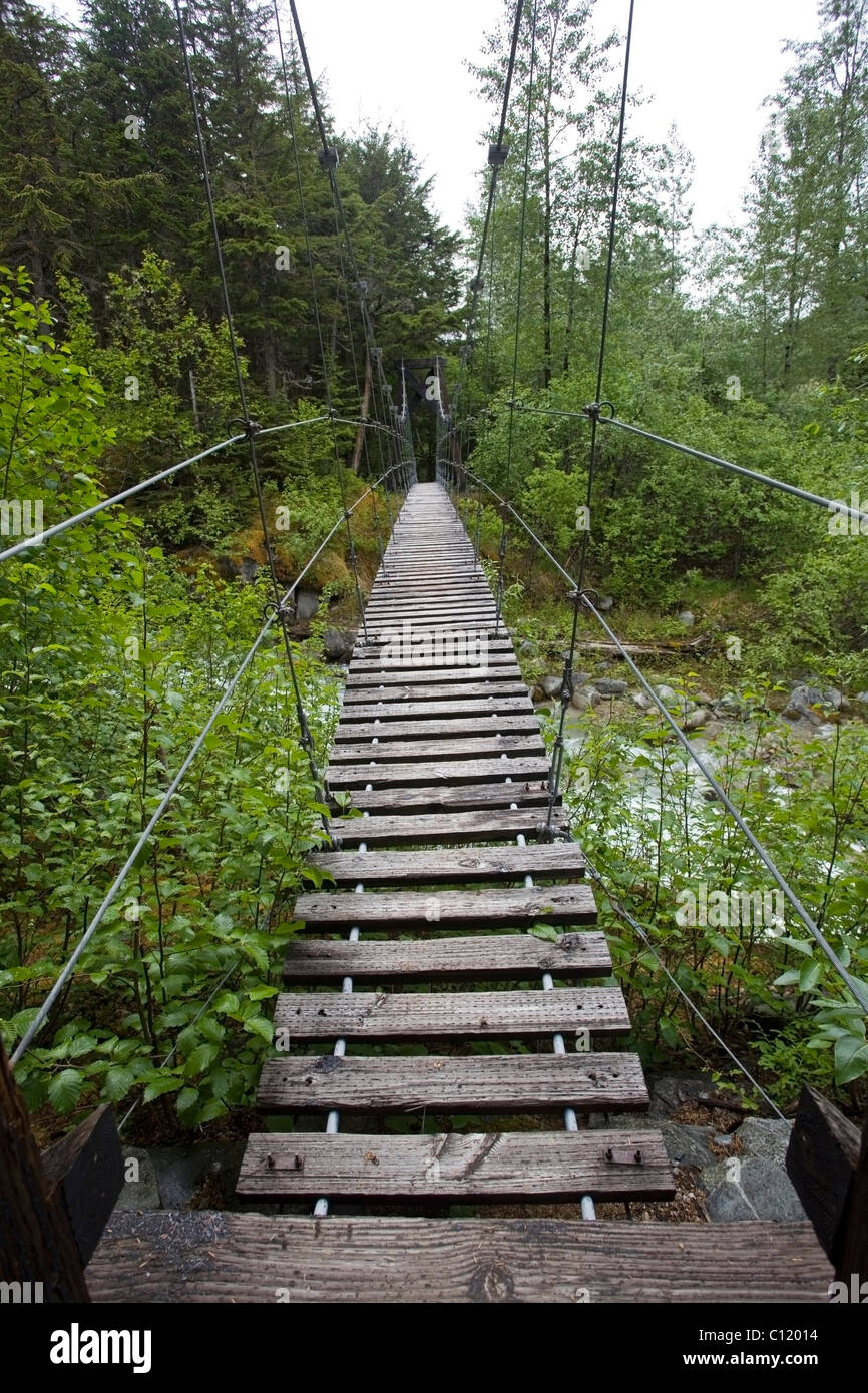 Suspension bridge across Taja River, near historic Canyon City, Pacific ...