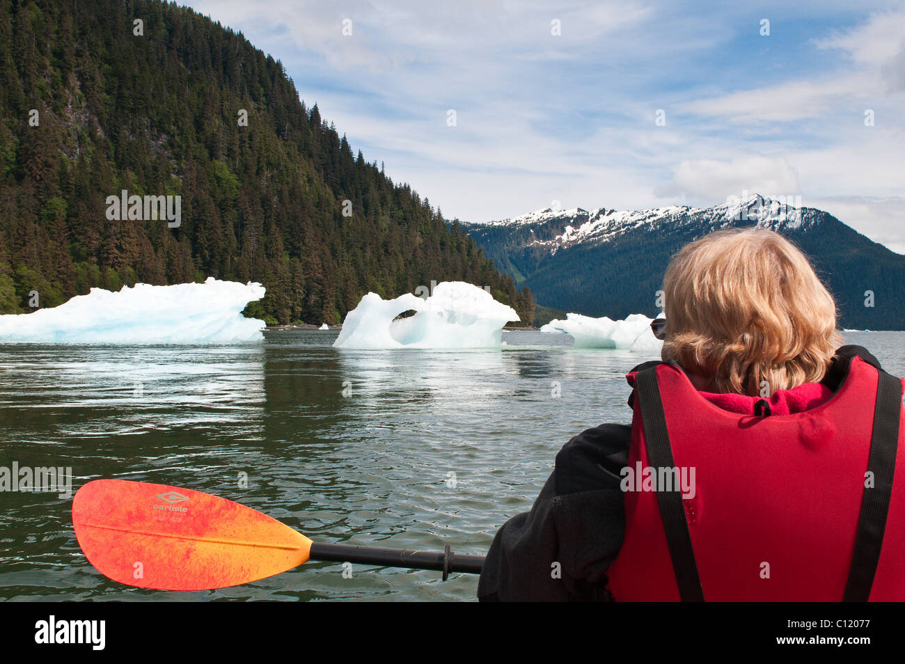 Alaska. Kayaking around icebergs in LeConte Bay, Southeast Alaska. (MR ...
