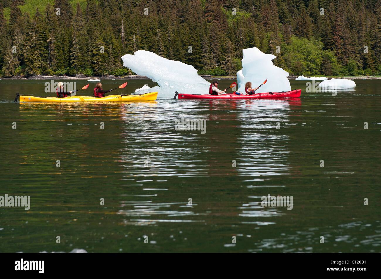 Alaska. Kayaking around icebergs in LeConte Bay, Southeast Alaska. (MRs ...