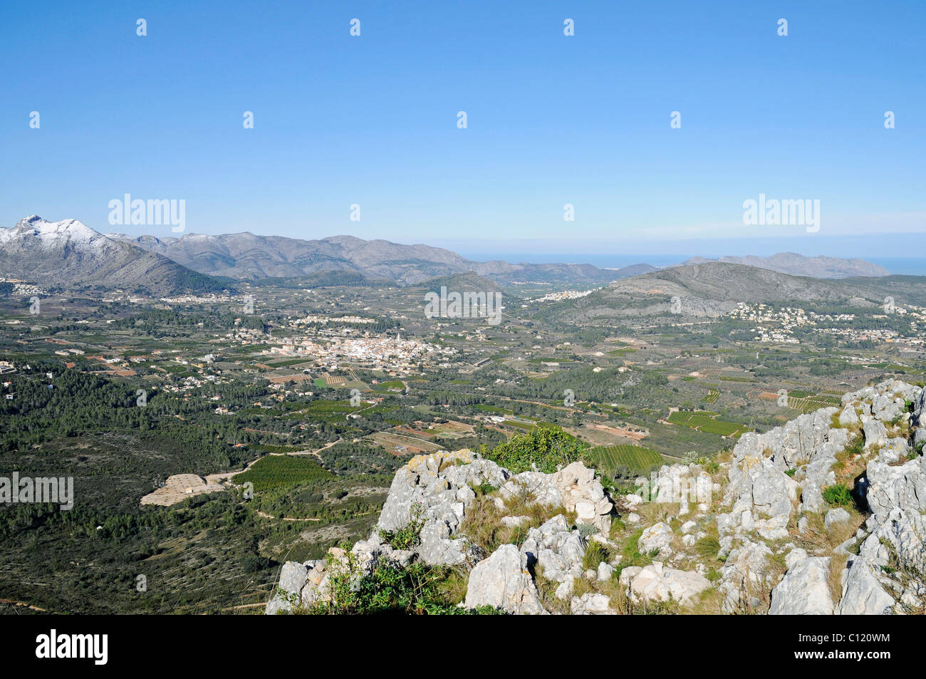 Overview, panoramic view from the Col de Rates, mountains, Parcent ...