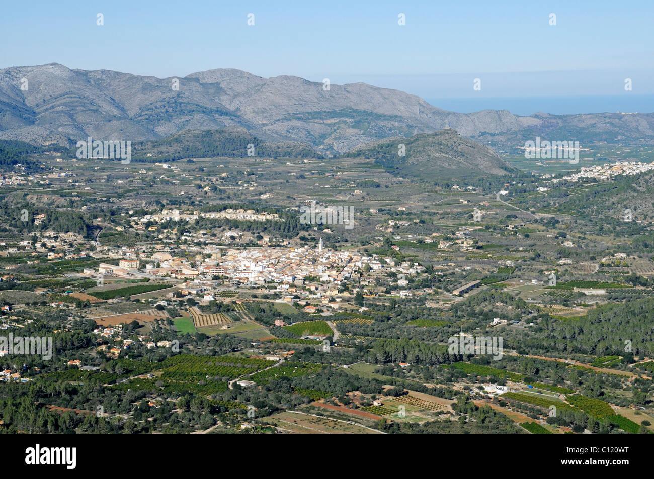 Overview, panoramic view from the Col de Rates, mountains, Parcent ...