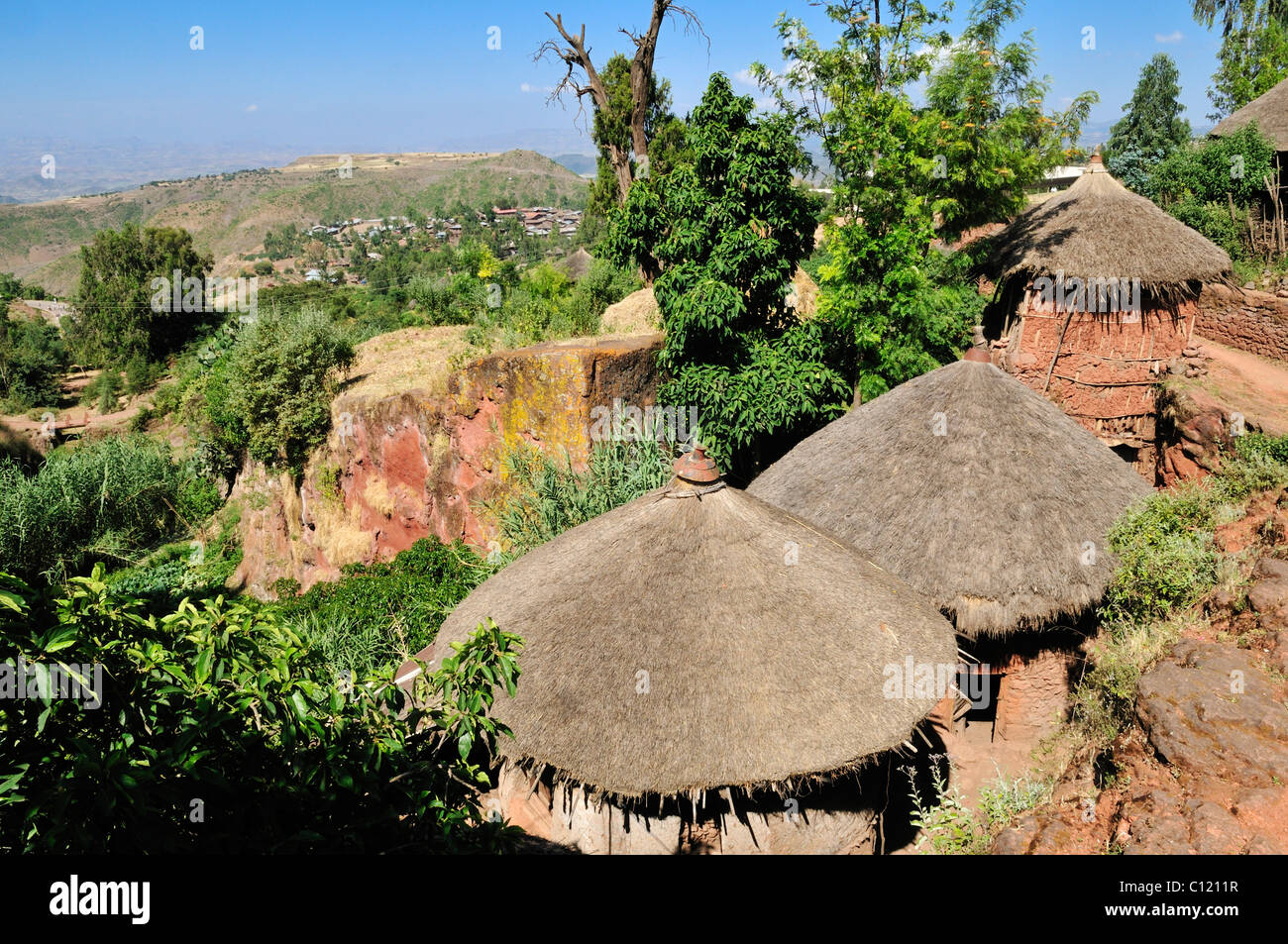 Ethiopian orthodox monastery, Tukul, traditional hut, house at Lalibela ...
