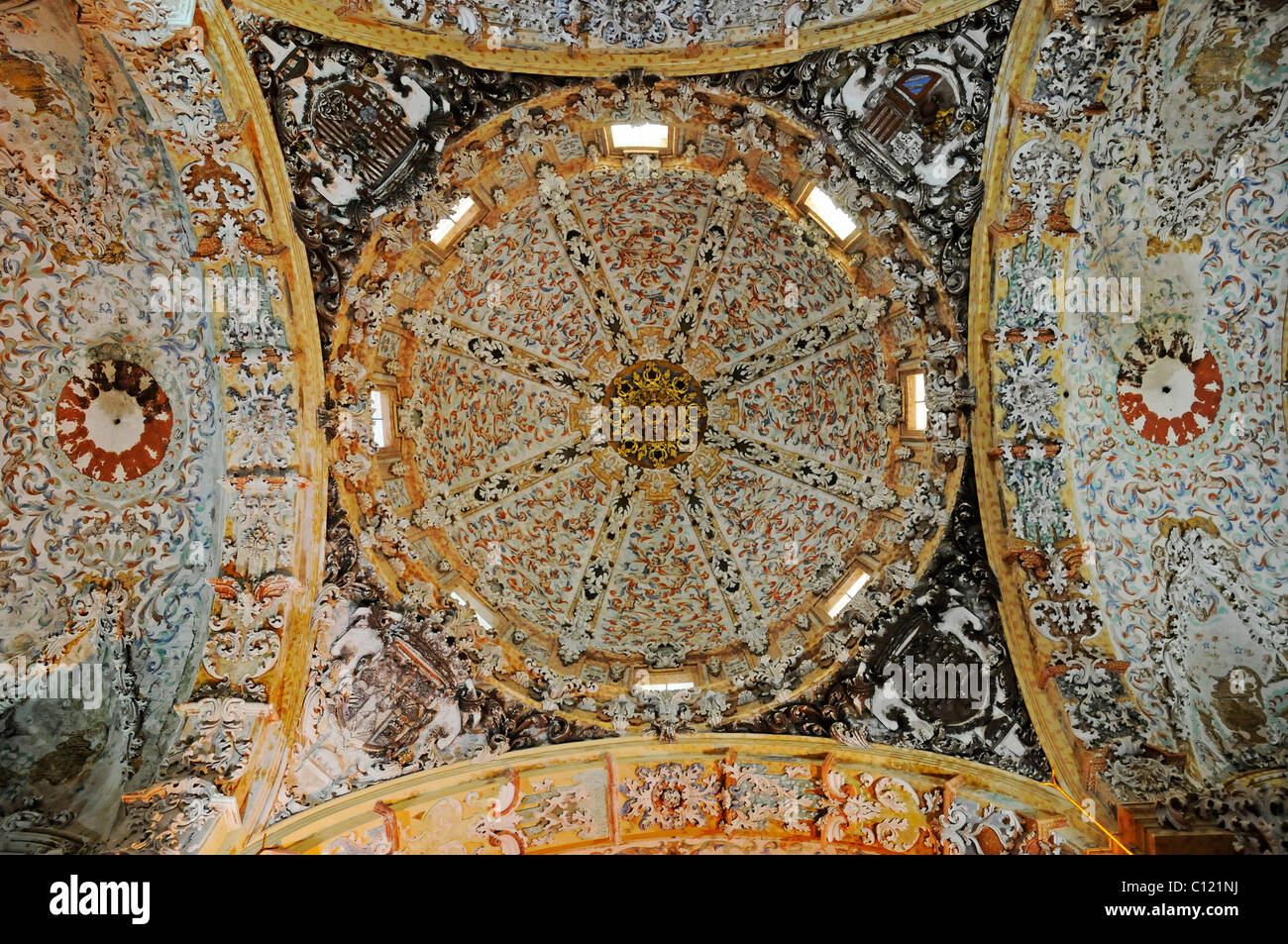 Vaulted ceiling, stucco, colorful decorations, ornaments, church of the ...