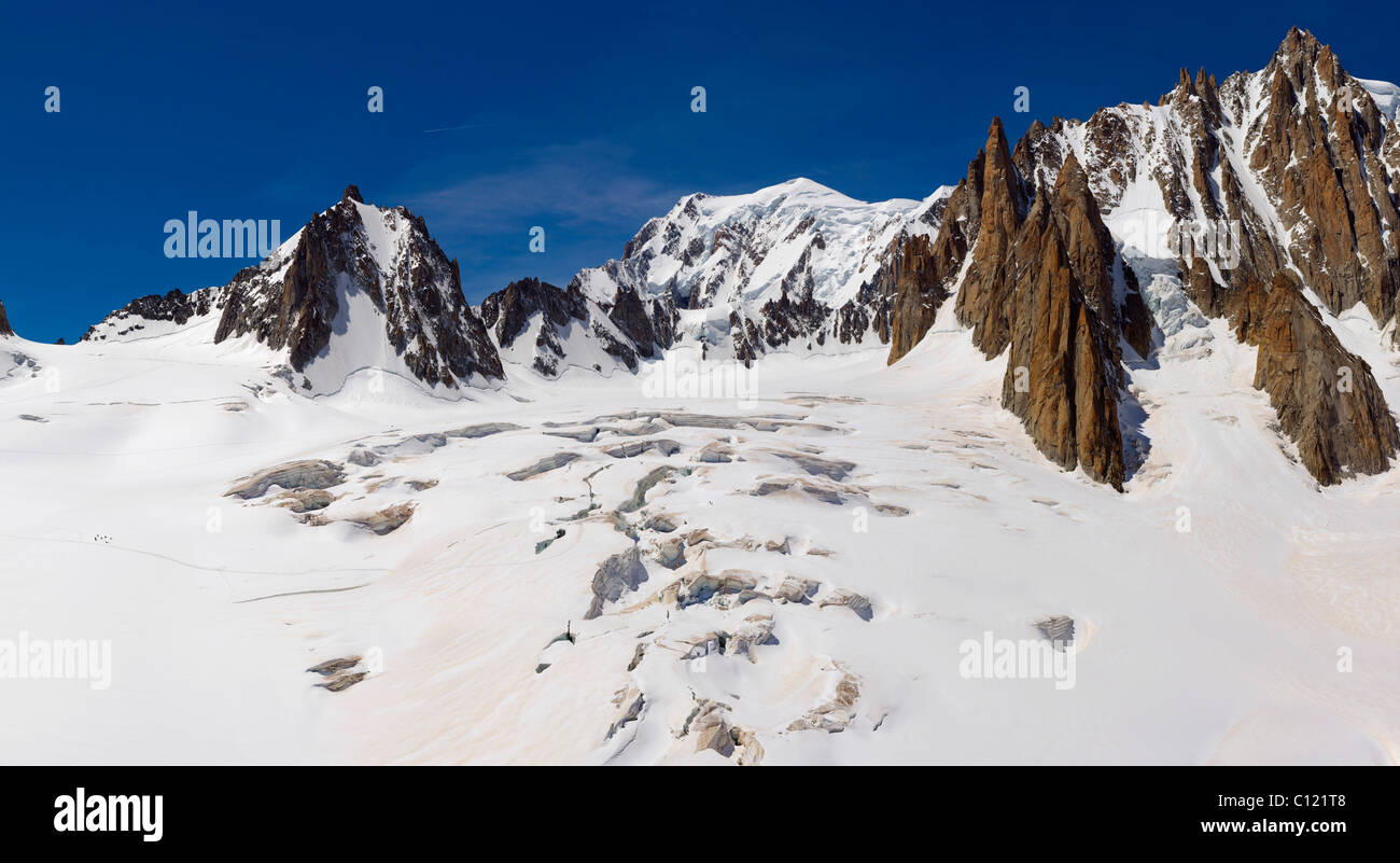 Crevasse of Glacier du Geant with Tour Ronde, Mont Blanc, Petit and ...