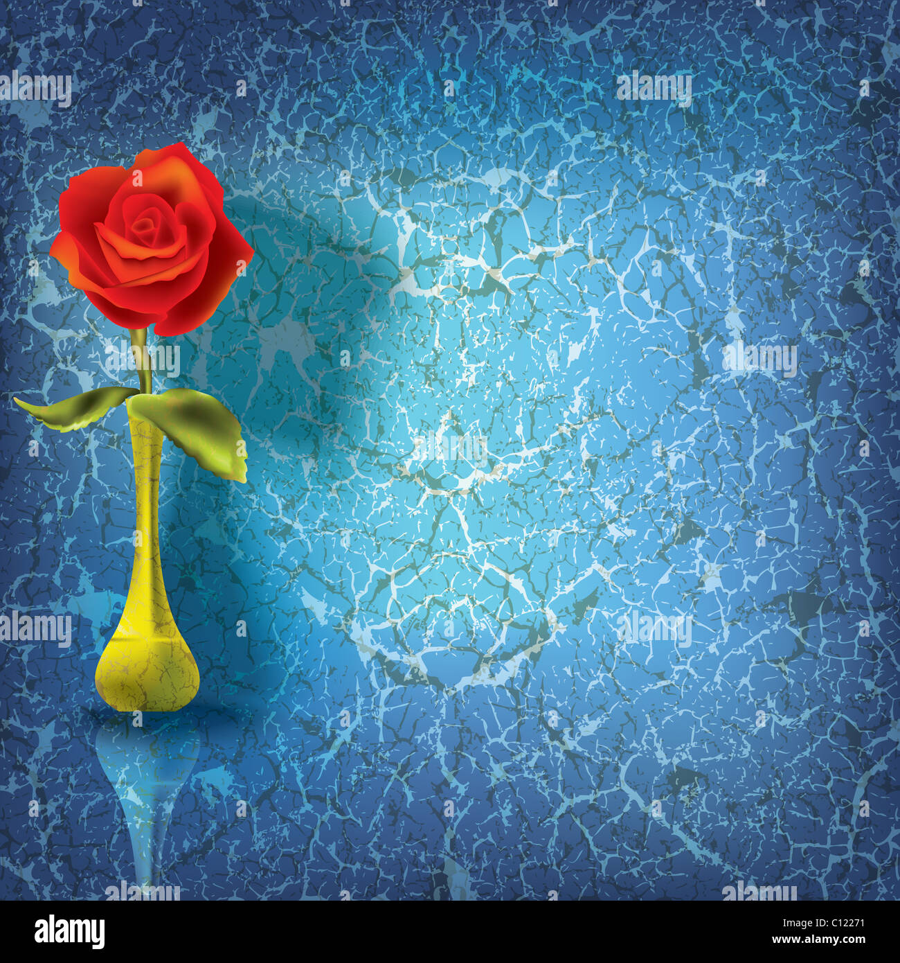 abstract floral illustration with rose on cracked blue background Stock ...