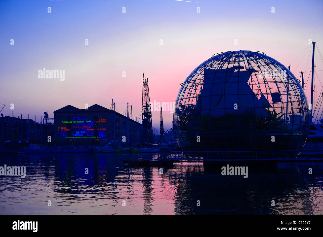 La Biosfera at the waterfront promenade, port, Genova, Genoa, Liguria ...