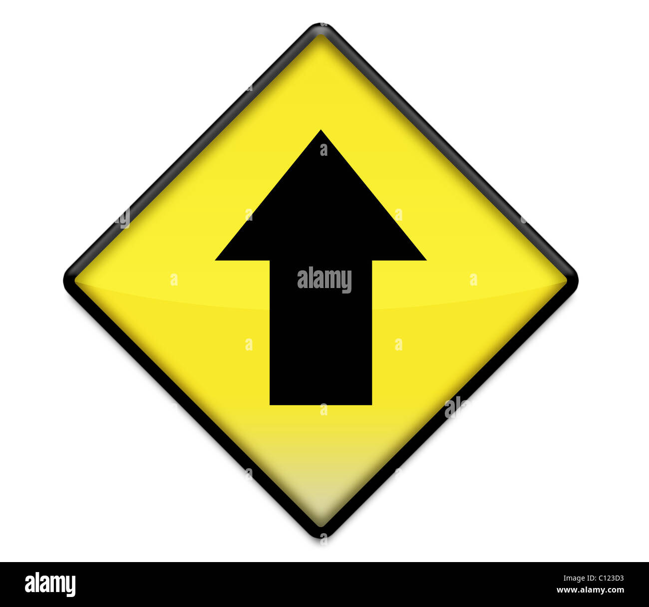 Yellow construction sign with arrow pointing up Stock Photo - Alamy