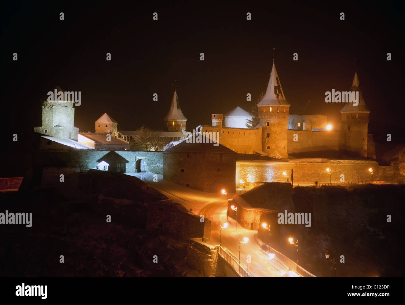 Ancient medieval castle at night Stock Photo - Alamy