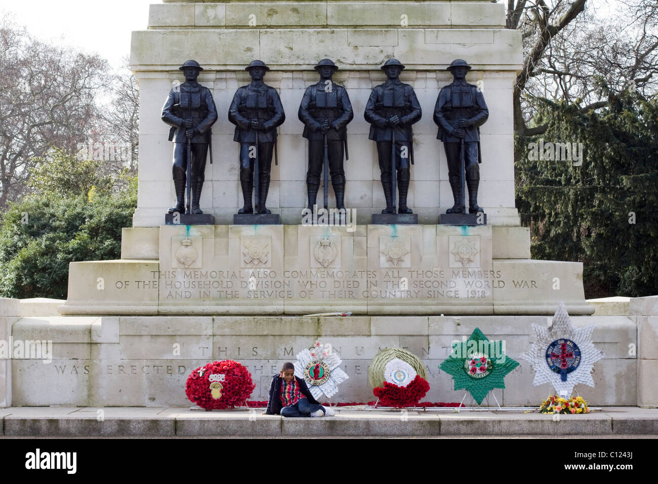 A Little Boy sat on the steps of the WW1 memorial, Horse Guards Parade ...