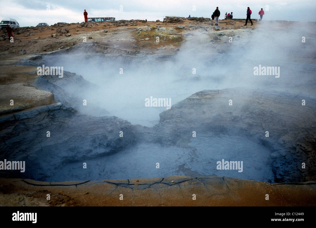Boiling mud pools at the Namaskard solfatara field in northern Iceland ...