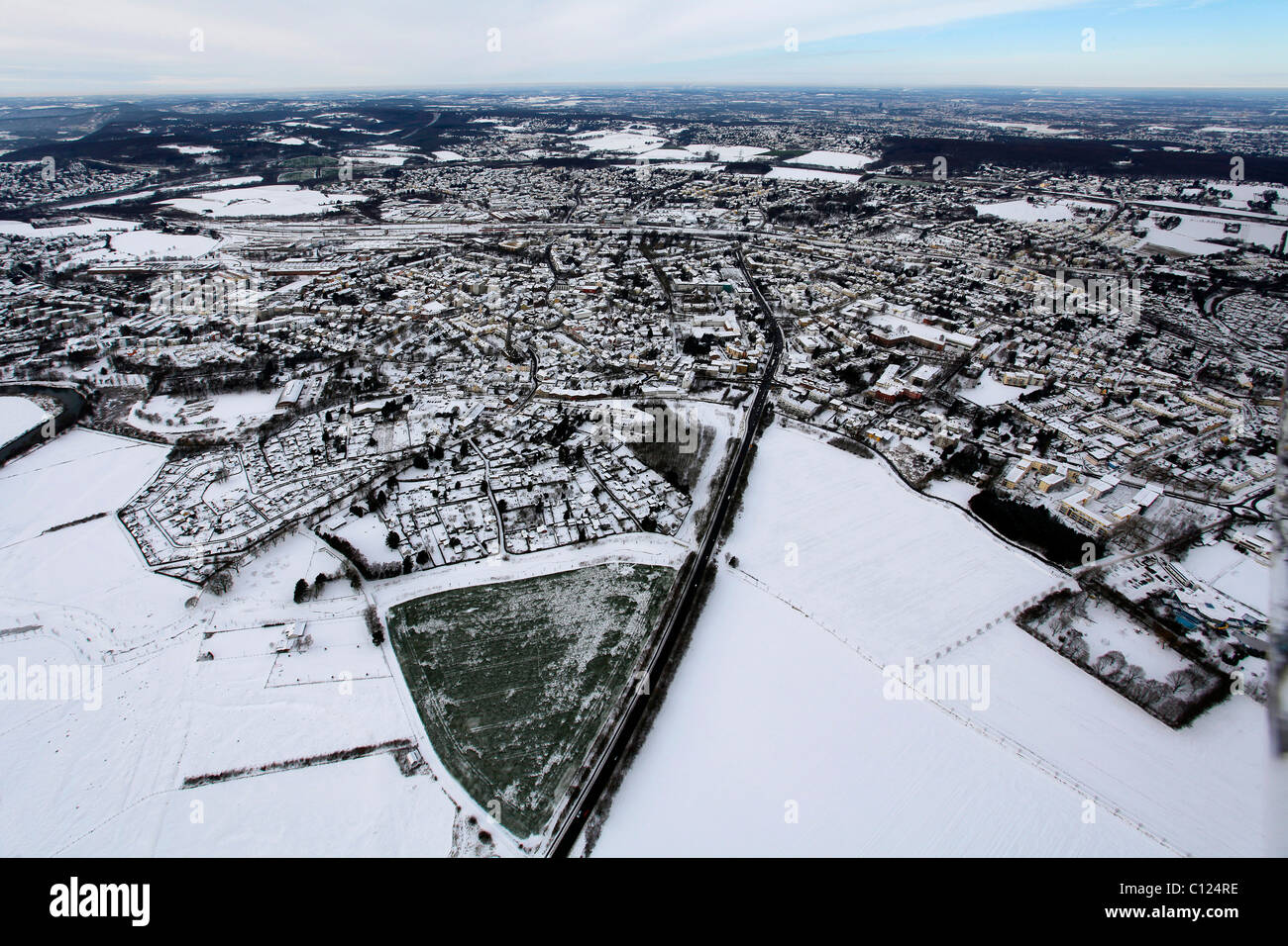 Aerial view, southern downtown of Schwerte, Ruhrgebiet region, North ...
