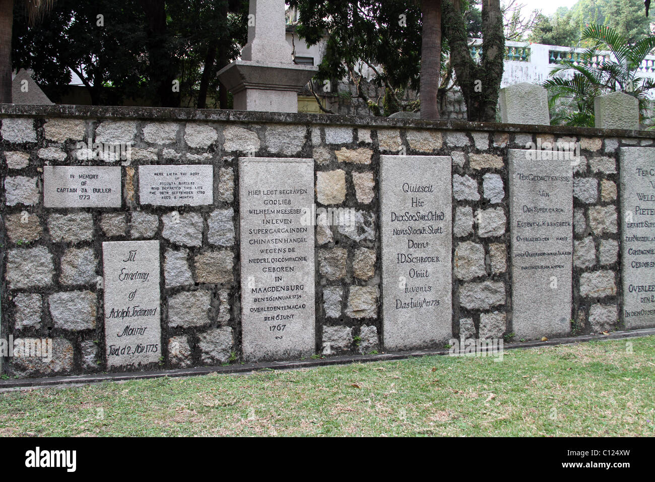 Graves and headstones in the graveyard of the Protestant Cemetery in ...