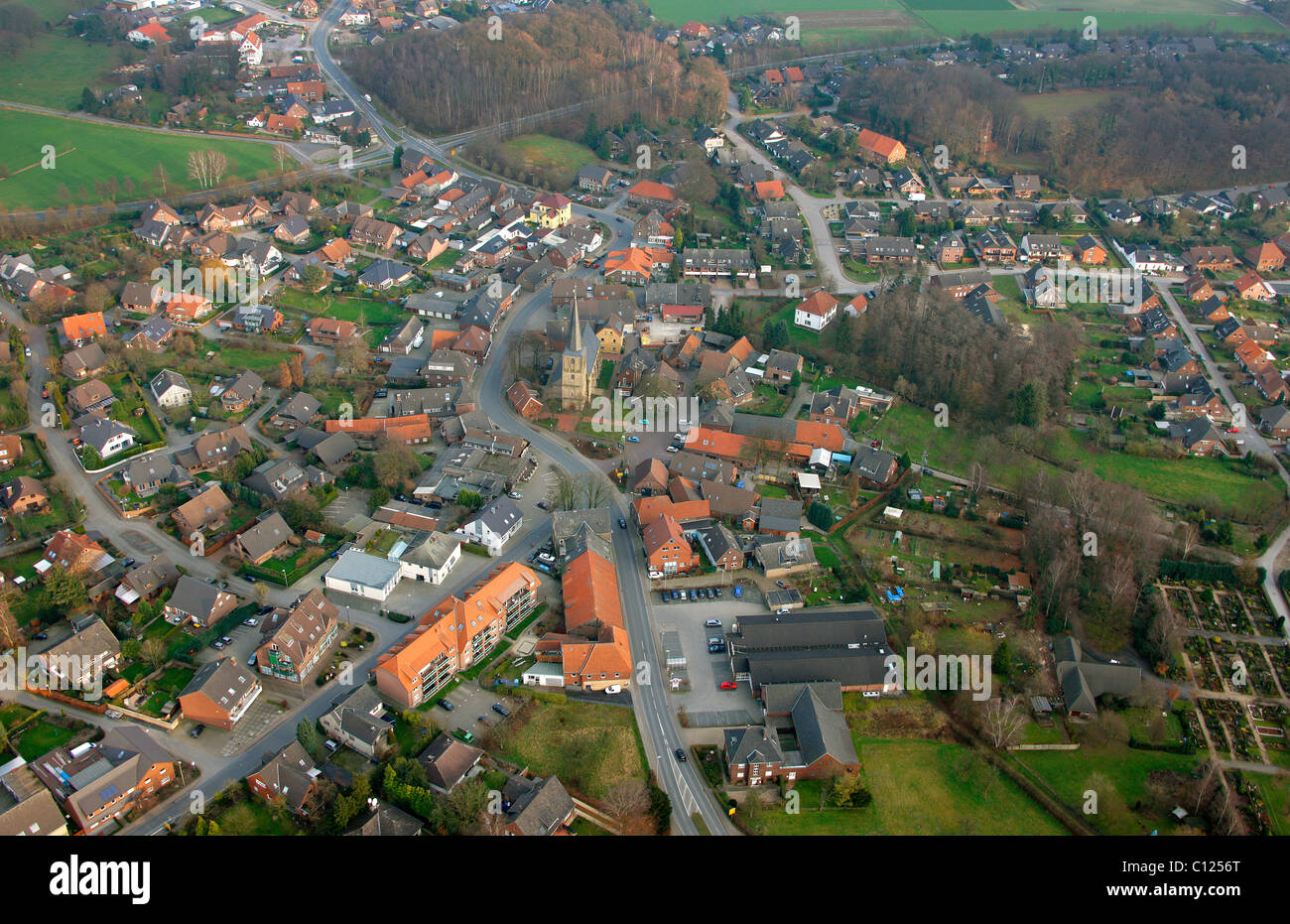 Aerial photo, Bruenen, Hamminkeln, Lower Rhine, North Rhine-Westphalia ...