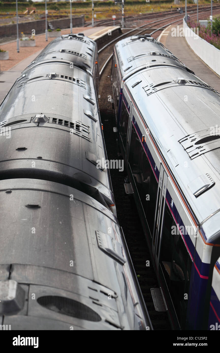 Scotrail first trains alongside each other at Montrose Station Stock ...