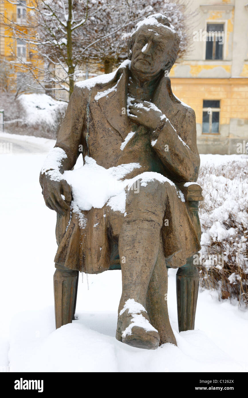 Goethe memorial in front of the Goethe Museum, wintery, Marianske Lazne ...