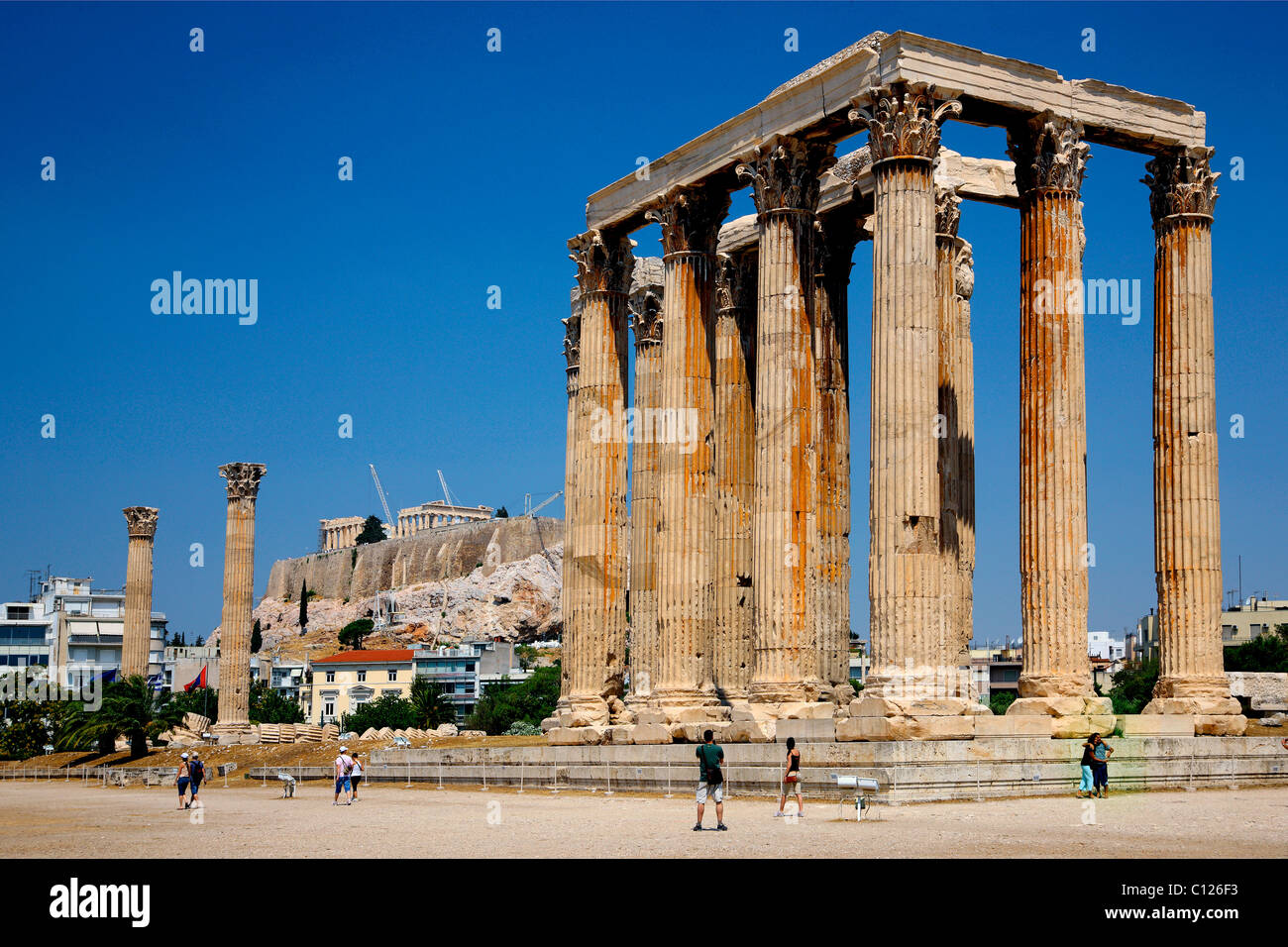 The Temple of Olympian Zeus, with Acropolis in the background. Athens ...