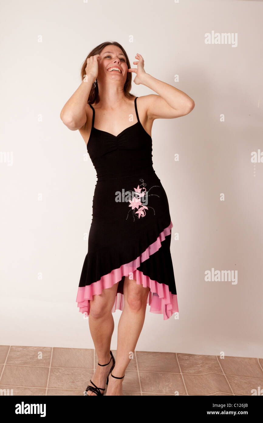 Pretty woman with a happy and smiling expression on her face Stock ...
