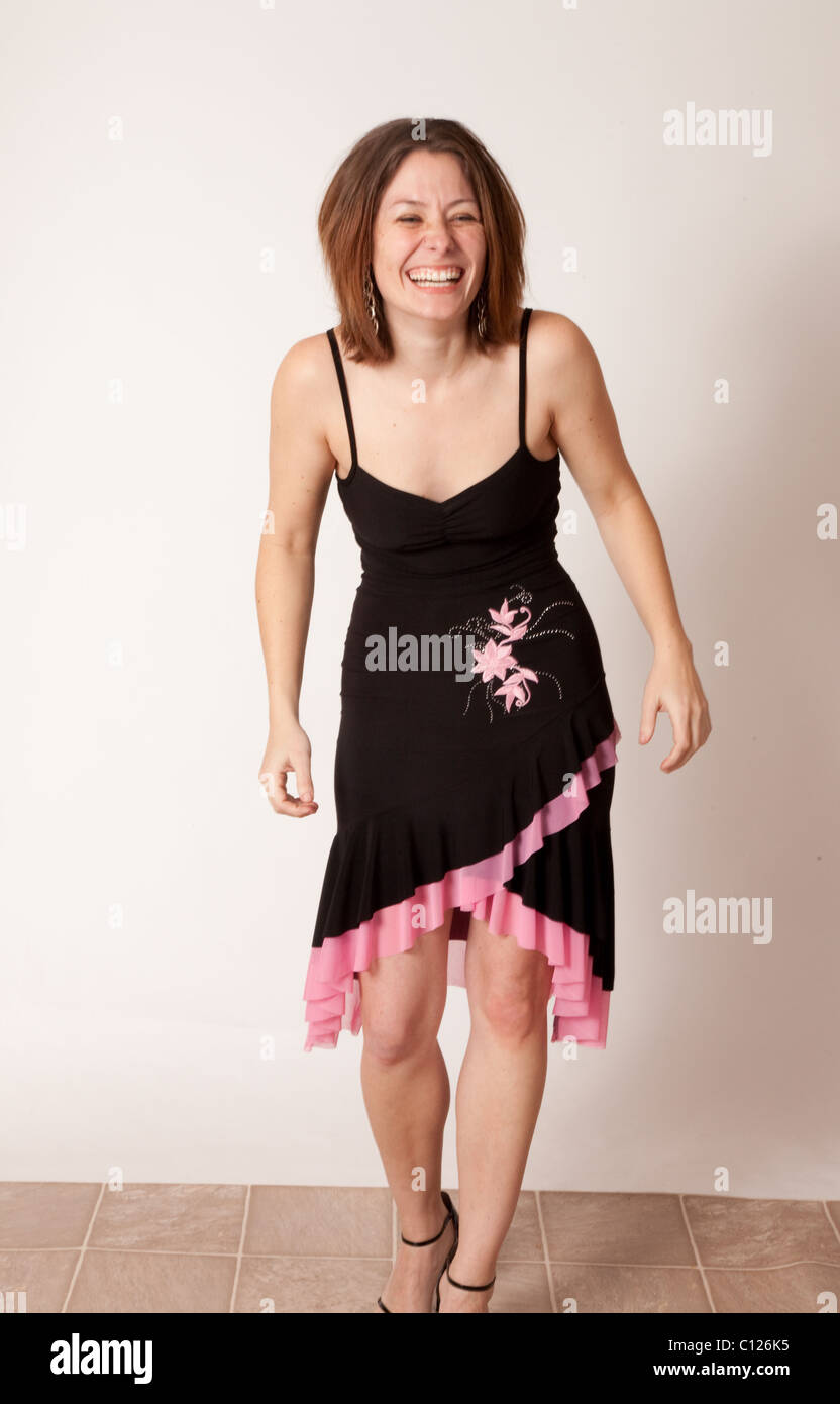 Pretty woman with a happy and smiling expression on her face Stock ...