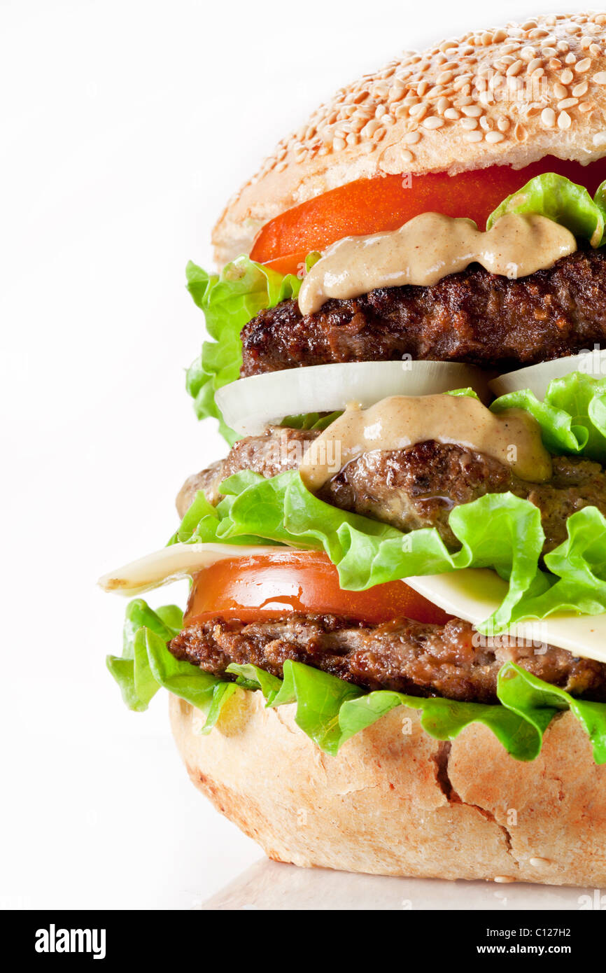 Tasty hamburger on white background Stock Photo - Alamy