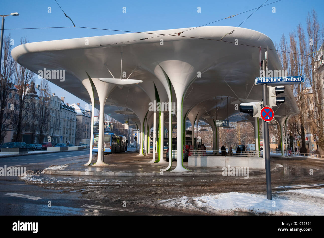 Bus stop, Muenchner Freiheit, Munich, Bavaria, Germany, Europe Stock ...