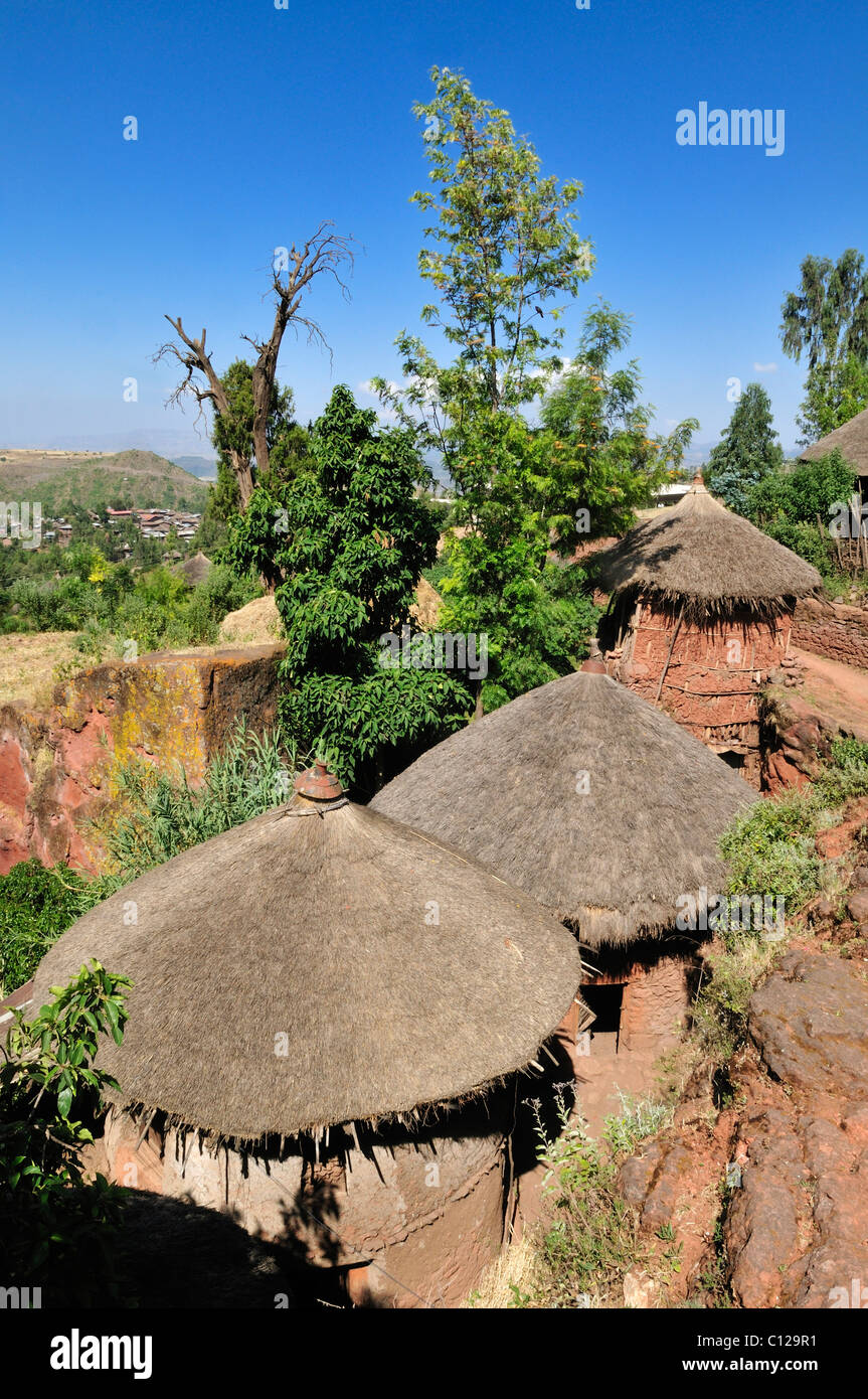 Ethiopian orthodox monastery, Tukul, traditional hut, house at Lalibela ...