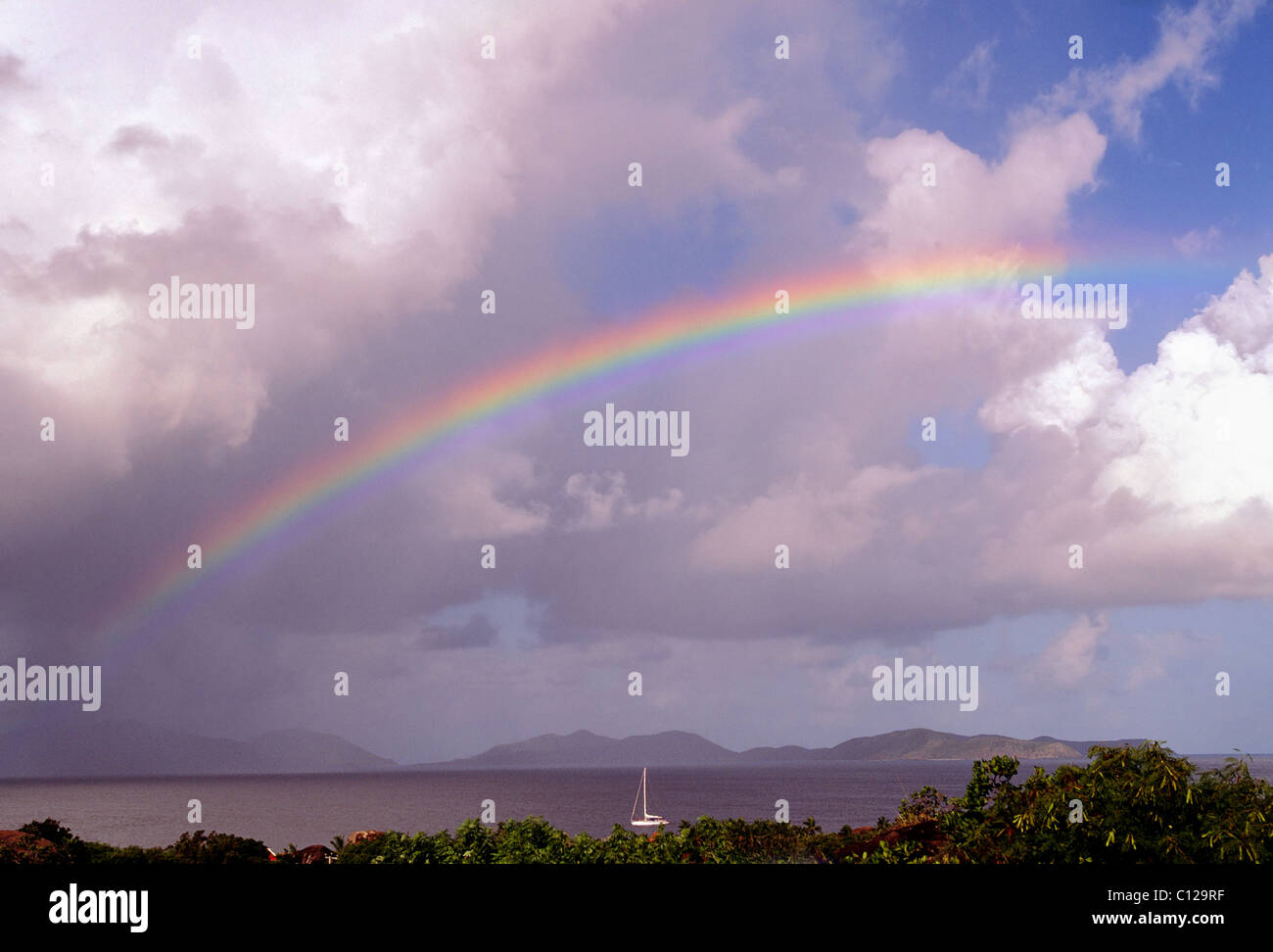 Rainbow arcs over the Caribbean Sea, Spring Bay, Virgin Gorda, British ...