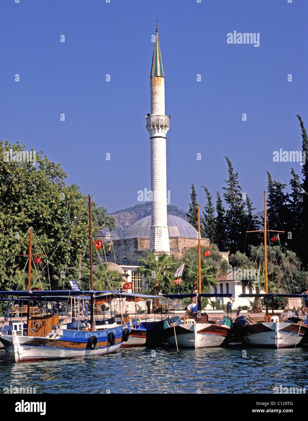 Dalyan, Turkey, the waterfront: View of the many boats at the ...