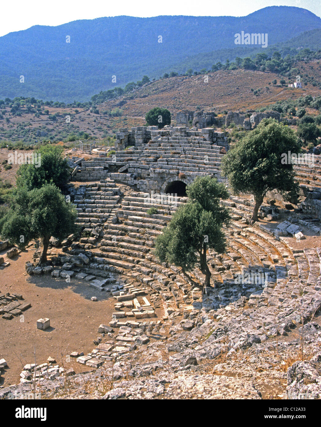 The ruins of the amphitheater theatre theater in Kaunos, caunus caunos ...