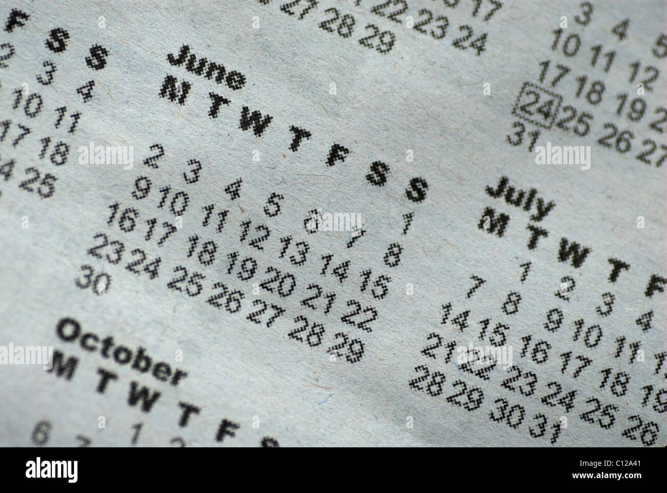 Calendar detail - June, July, October Stock Photo - Alamy