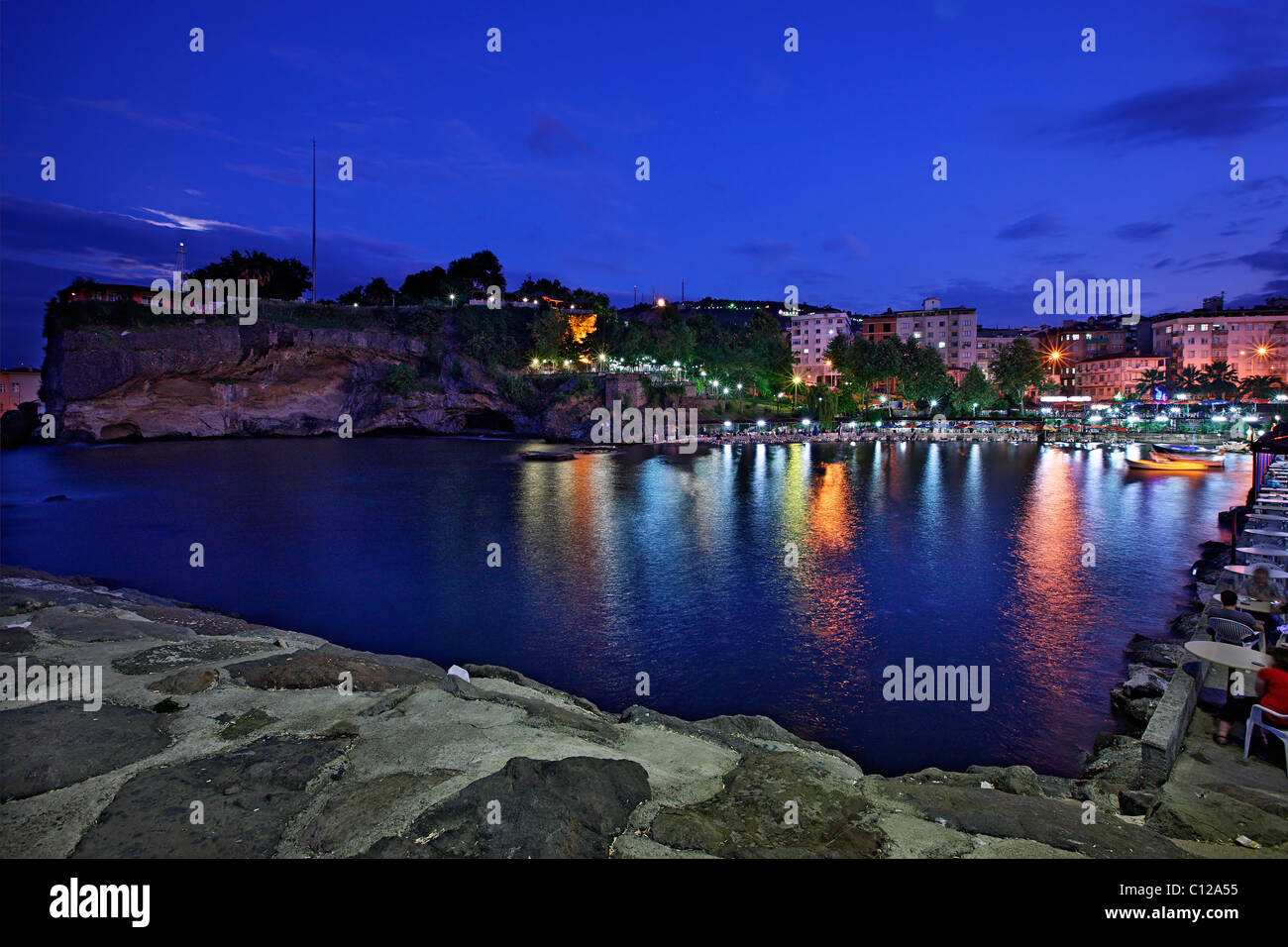 Night view of one of the small harbors, right below Guzel Hisar ...