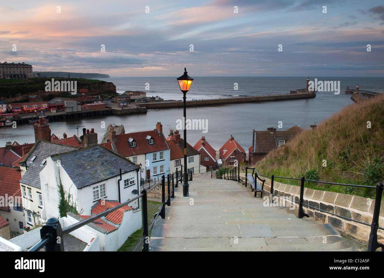 The Famous Whitby Steps At Sunset, North Yorkshire, UK Stock Photo - Alamy