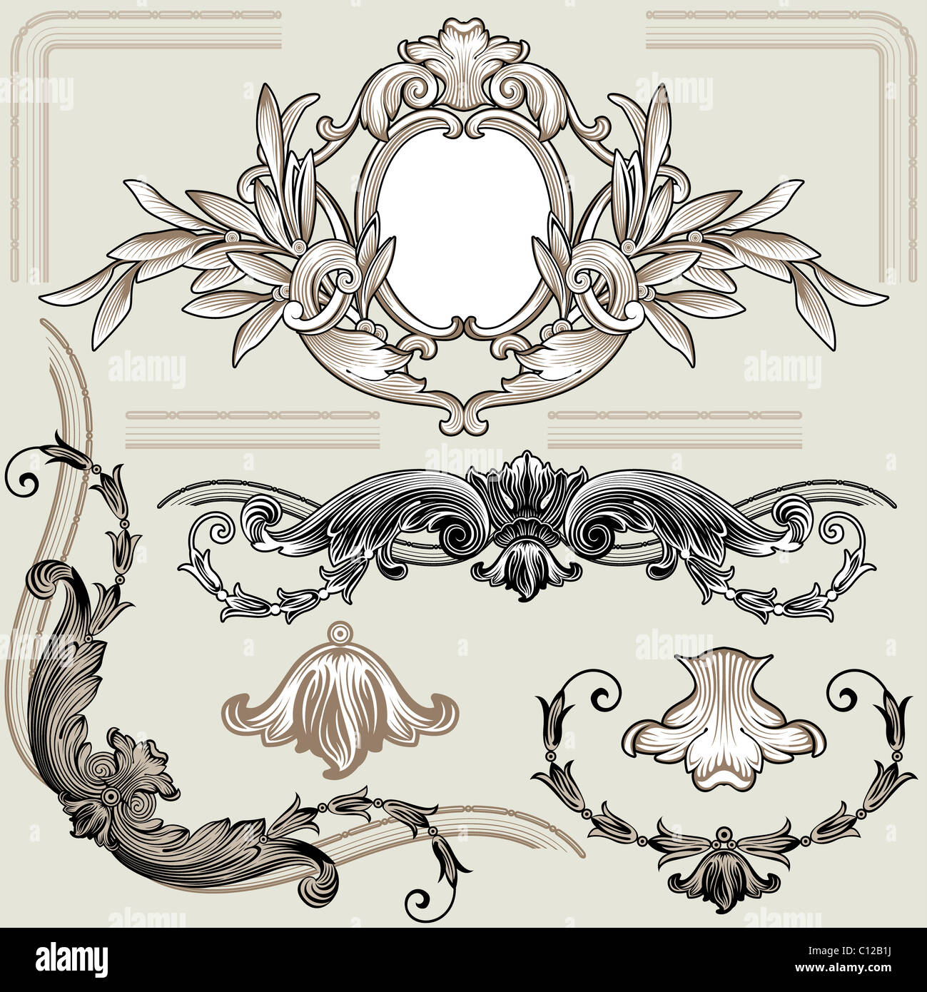 Collection Of Classic Floral Border Decoration Elements Stock Photo - Alamy