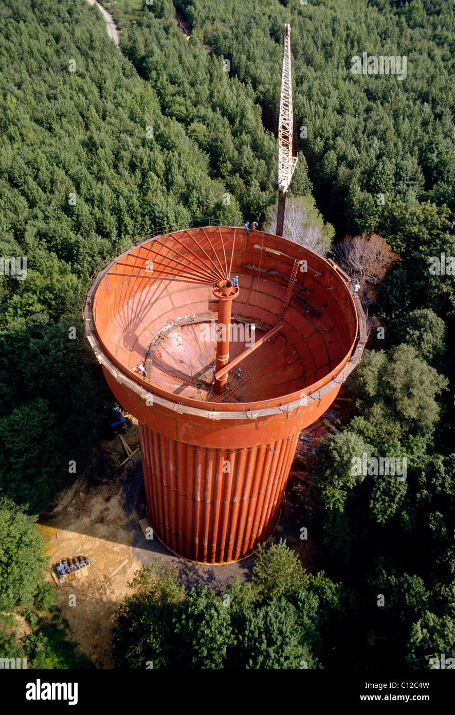 Aerial view of a water tower under construction, Yardley, Pennsylvania ...
