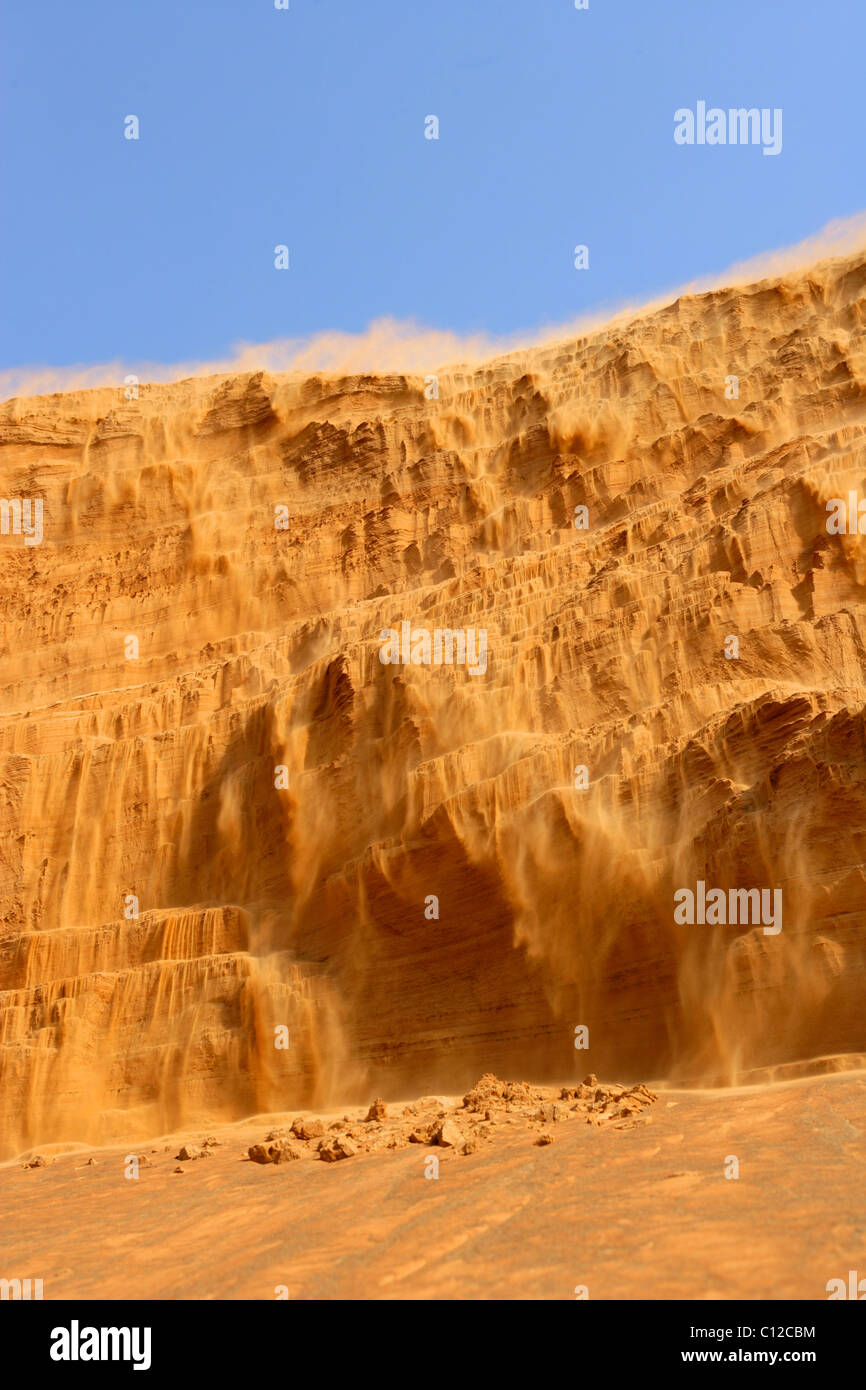 A 'waterfall' of sand in the desert near Dubai in the United Arab ...