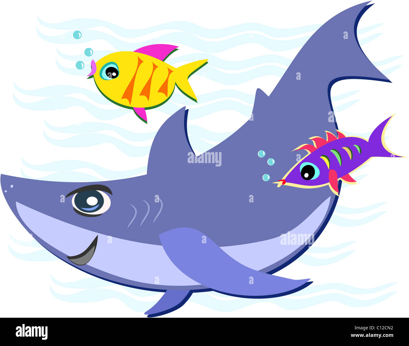 Blue Shark with Two Fish Friends Stock Photo - Alamy