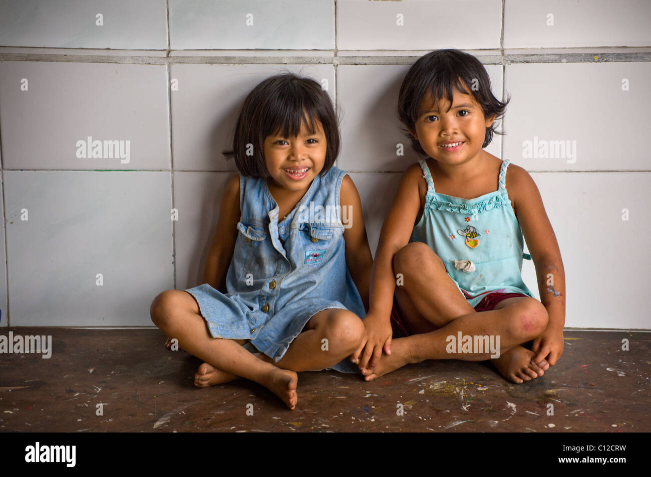 Smiling and happy Balinese children from a village in east Bali called ...