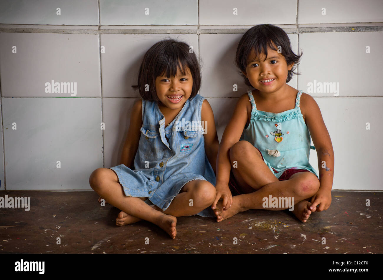 Smiling and happy Balinese children from a village in east Bali called ...