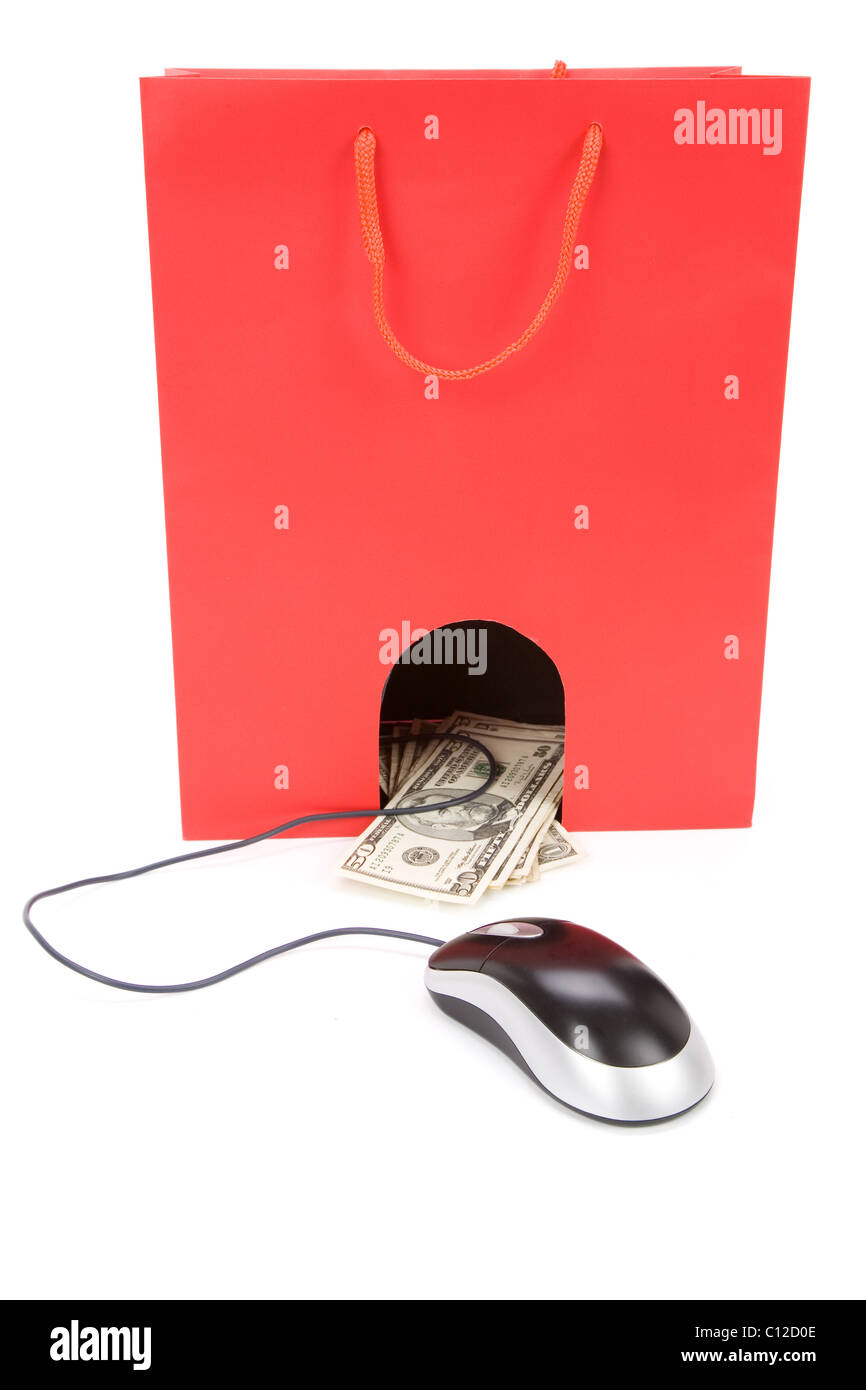 Isolated Shopping Bag and computer mouse, concept of ecommerce Stock ...