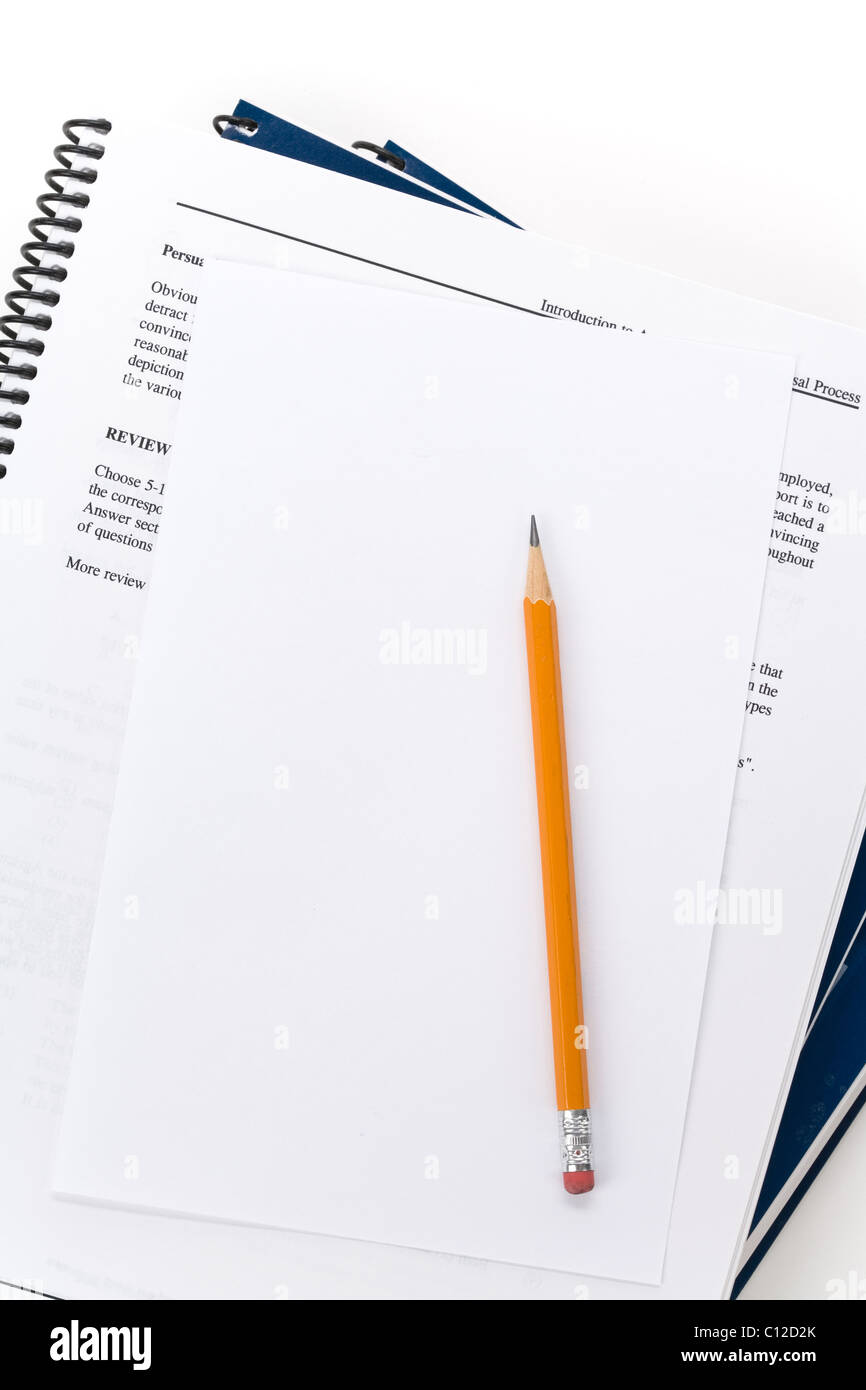 pencil and textbook close up Stock Photo - Alamy