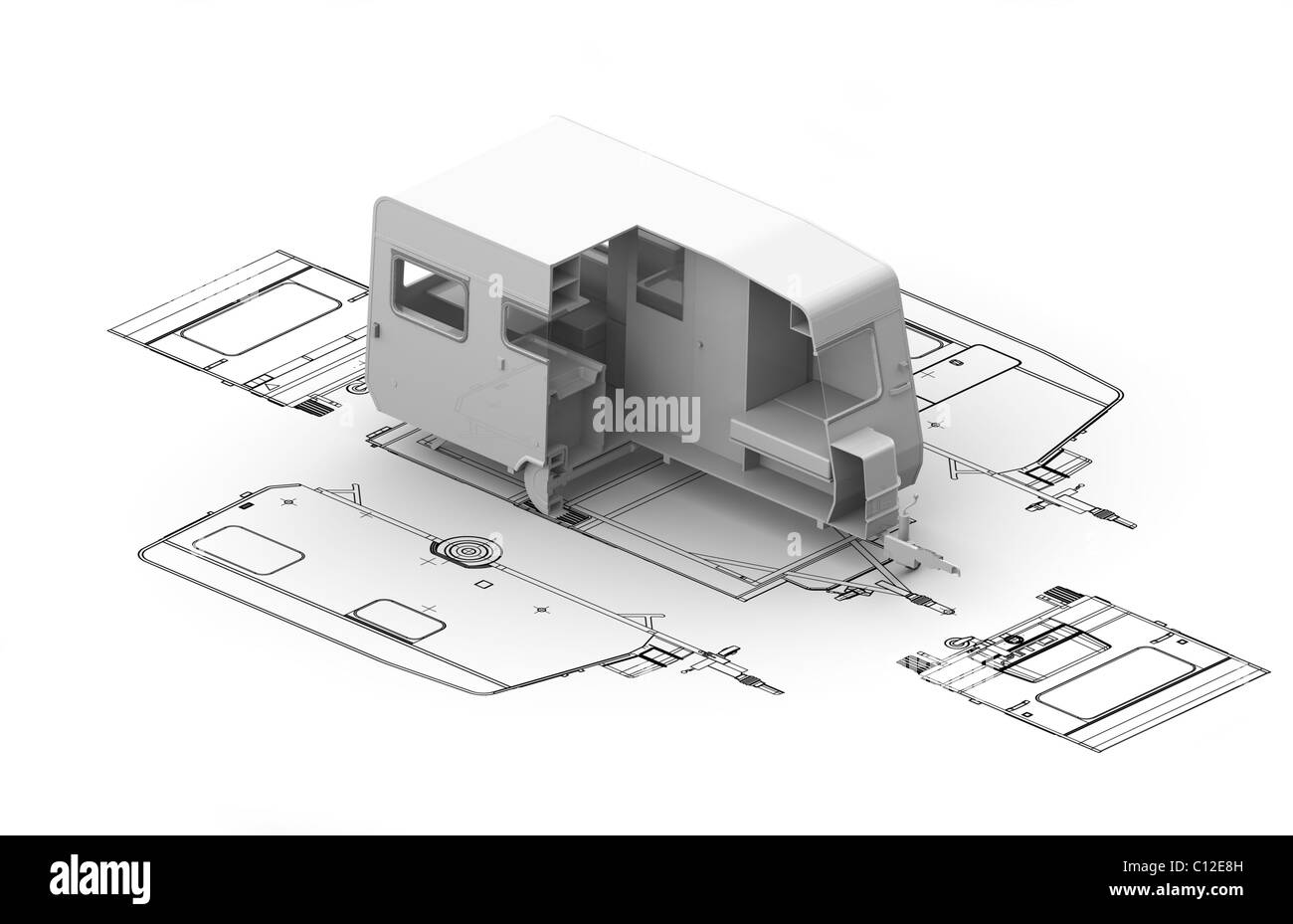 Camper charts with 3d model on top Stock Photo - Alamy